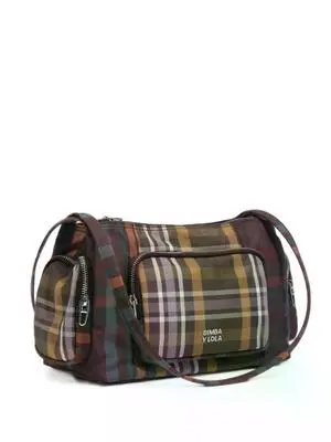 Bimba Y Lola Large Chocolate Green Tartan Pocket Shoulder Bag - Brown