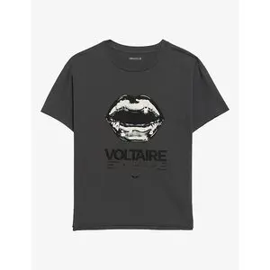 Zadig&Voltaire Tommer Rhinestone-embellished Cotton-jersey T-shirt - Carbone
