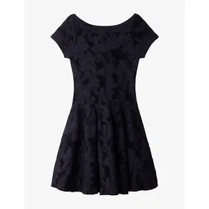 Sandro Floral Jacquard-knit Stretch-woven Mini Dress - Midnight Blue