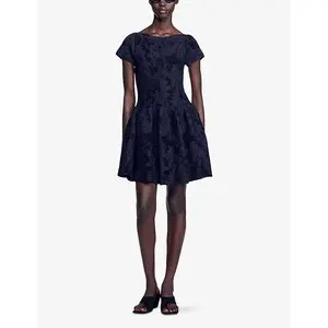Sandro Floral Jacquard-knit Stretch-woven Mini Dress