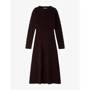 Sandro Embellished Two-in-one Wool And Cashmere-blend Maxi Dress - Bordeaux