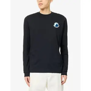 Moncler Mountain Logo-patch Long-sleeve Cotton T-shirt - Navy