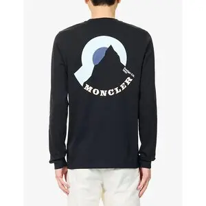 Moncler Mountain Logo-patch Long-sleeve Cotton T-shirt - Navy