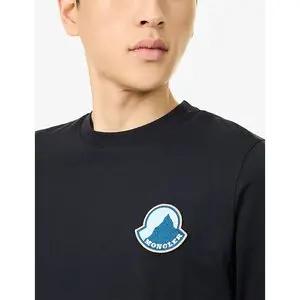 Moncler Mountain Logo-patch Long-sleeve Cotton T-shirt - Navy