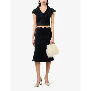 SHUSHU/TONG Bow-embellished Ruffled-trim Velvet Top