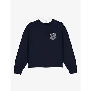 Maje Varsity-embroidered Oversized Cotton Sweatshirt - Navy