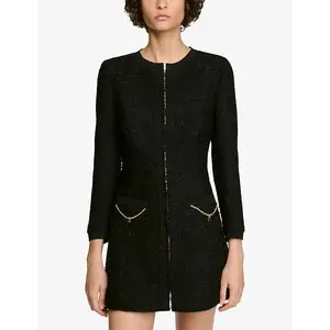 Sandro Zipped Chain-embellished Woven Mini Dress
