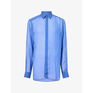 TOM FORD Striped Sheer Long Sleeve Silk Shirt - Bright Blue