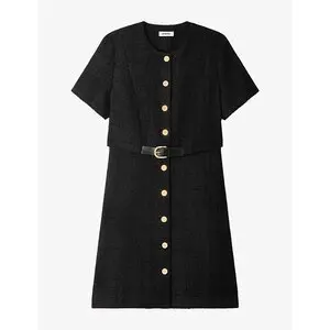 Sandro Buttoned Round-neck Tweed Mini Dress