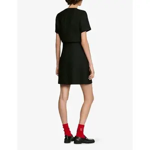 Sandro Buttoned Round-neck Tweed Mini Dress