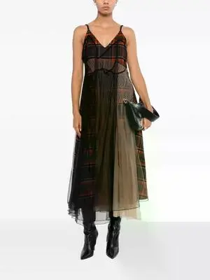 QUETSCHE Tartan-print Mesh-overlay Dress