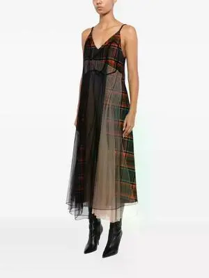 QUETSCHE Tartan-print Mesh-overlay Dress