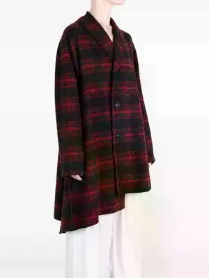 Y’s Asymmetric-hem Tartan-check Coat