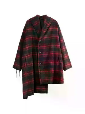 Y’s Asymmetric-hem Tartan-check Coat