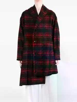 Y’s Asymmetric-hem Tartan-check Coat