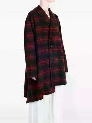 Y’s Asymmetric-hem Tartan-check Coat