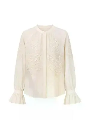 Antik Batik Marta Embroidered Ruffled-cuff Shirt - Neutrals
