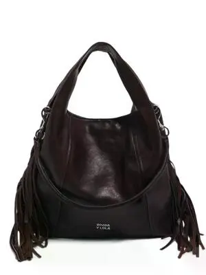 Bimba Y Lola Medium Coffee Leather Fringed Paper Bag - Brown