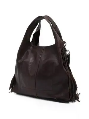 Bimba Y Lola Medium Coffee Leather Fringed Paper Bag