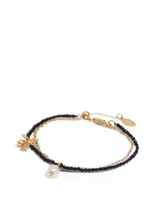 Bimba Y Lola Double-chain Black Crystals Bee Bracelet - Gold