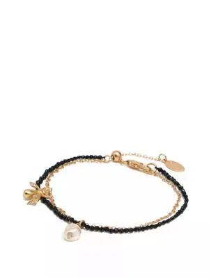 Bimba Y Lola Double-chain Black Crystals Bee Bracelet - Gold