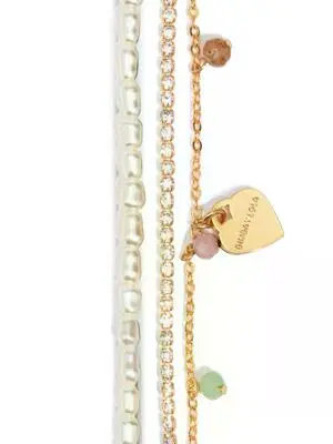 Bimba Y Lola Triple Crystals Pearls And Stones Heart Logo Bracelet - Gold