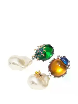 Bimba Y Lola Beetle Earrings With Amber, Crystals, And Pearls