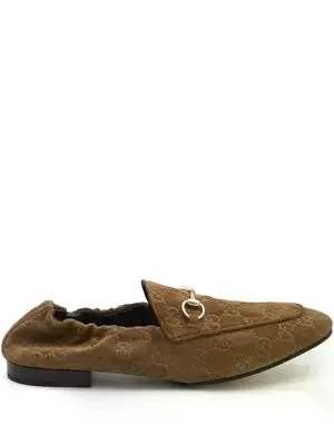 Gucci Horsebit Embossed-logo Leather Loafers - Brown