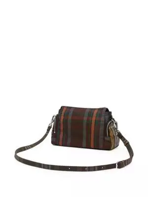 Bimba Y Lola Small Chocolate Green Tartan Pocket Bag