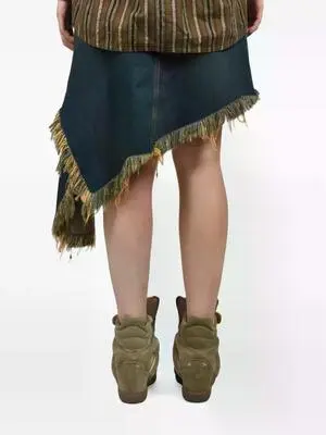 VIVAMUS Asymmetric Frayed Denim Midi Skirt