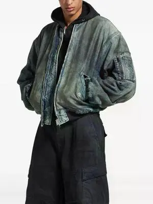 Balenciaga Standard Bomber Jacket In Dirty Grey/light - Blue