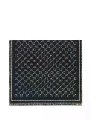 Gucci Gg Jacquard Fringed Scarf - Black