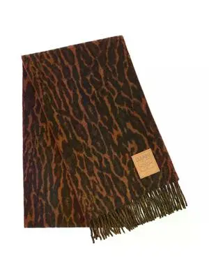 GANNI Leopard-print Wool Scarf - Brown