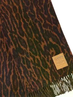 GANNI Leopard-print Wool Scarf