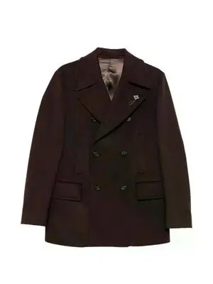 LARDINI Double-breasted Virgin-wool Peacoat - Brown