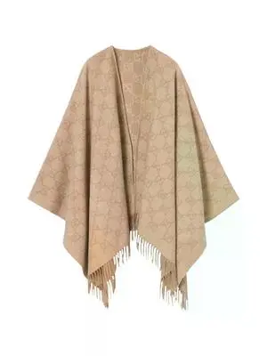 Gucci Gg-motif Fringed Cape - Neutrals