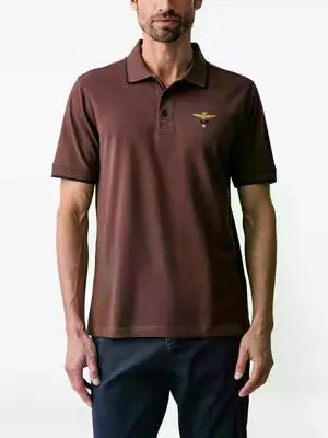 AERONAUTICA MILITARE Logo-embroidered Short-sleeve Polo Shirt - Brown