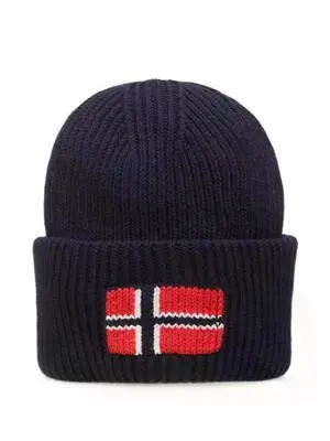 NAPAPIJRI Evei Flag-patch Ribbed-knit Beanie Hat - Blue