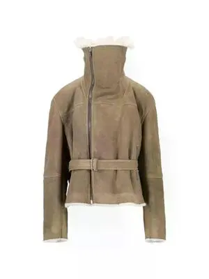 Rick Owens Belted Leather Jacket - Brown