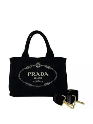 Prada 2013-2026 Small Canvas Canapa Logo Tote Satchel - Black