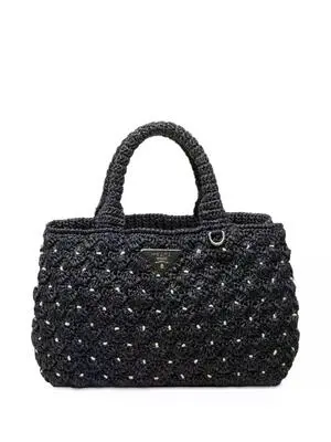 Prada 2013-2026 Raffia Effect Crochet Pois Satchel - Blue