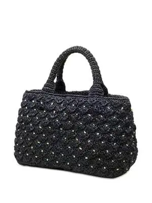 Prada 2013-2026 Raffia Effect Crochet Pois Satchel