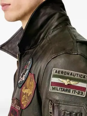 AERONAUTICA MILITARE Patch-detail Shearling-collar Leather Jacket