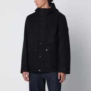 Stone Island Navy Hooded Jacket In Wool Blend