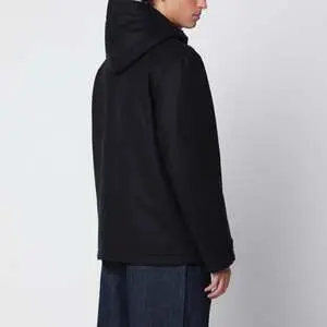 Stone Island Navy Hooded Jacket In Wool Blend