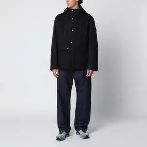 Stone Island Navy Hooded Jacket In Wool Blend - Blue