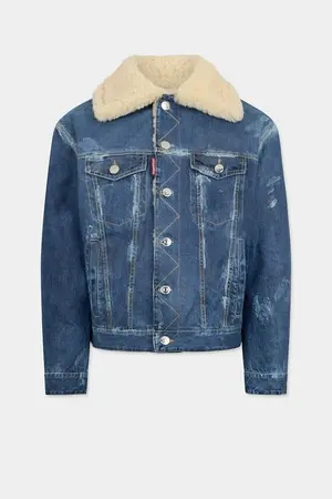 Dsquared2 Dark Frosted Shearling Jean Jacket