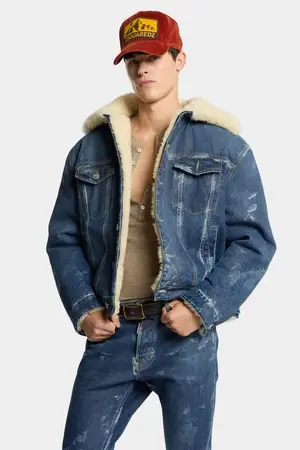 Dsquared2 Dark Frosted Shearling Jean Jacket