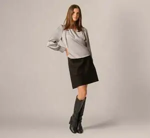Adrianna Papell Long Sleeve Draped Satin Wrap Front Blouse