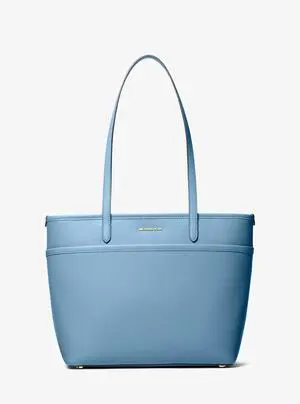Michael Kors Marlowe Medium Pebbled Leather Pocket Tote Bag In By - Blue
